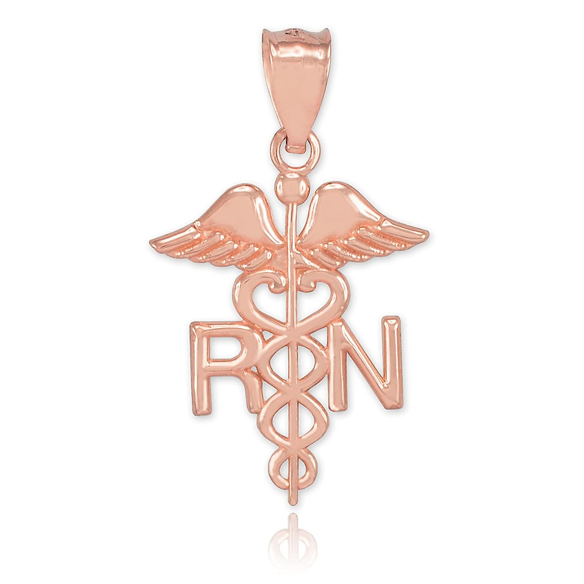 Claddagh Gold American Heroes Polished 10k Rose Gold Caduceus Pink RN Charm Registered Nurse Pendant