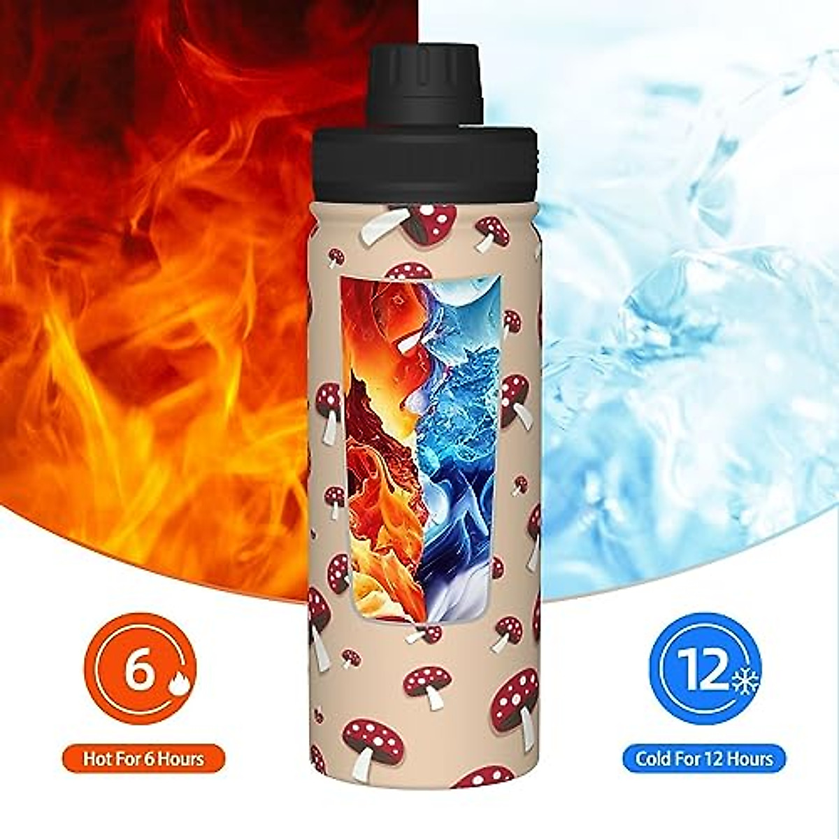 SARNFANS Ladybug 18 oz Sports Water Bottle,Spring Polka Dotted Silhouettes,Stainless Steel Vacuum Insulated Water Bottles,Leakproof Lightweight,Keeps Cold and Hot,Grey