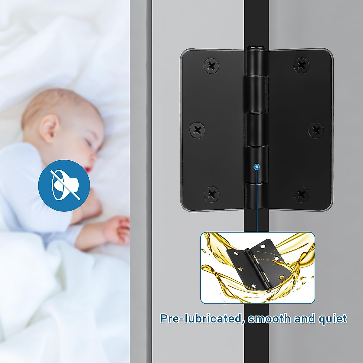 KNOBWELL 24 Pack of Matte Black Door Hinges - 3.5 Inch X 3.5 Inch Interior Door Hinges for Doors Black Finish with 1/4" Radius Corners