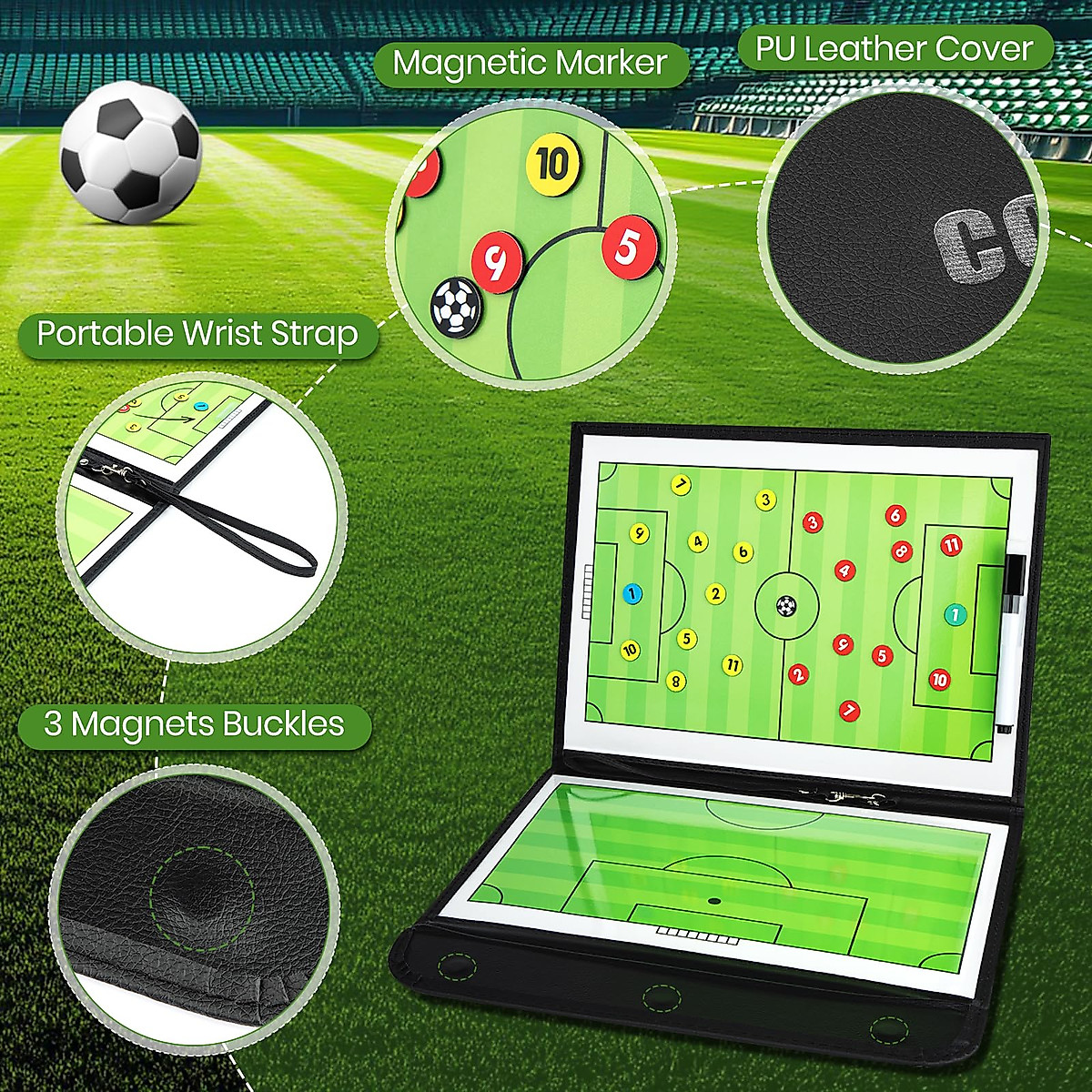 Soccer Coaching Board Soccer Coaches Clipboard Tactical Magnetic Board Kit with Dry Erase, Marker Pen and Zipper Bag (Football Board) (Soccer Coaching Board)