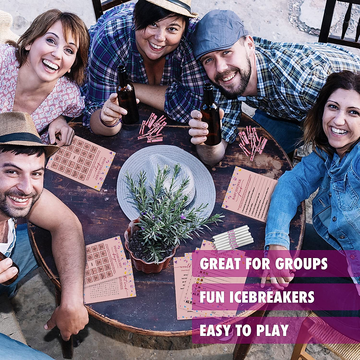 Baby Shower Games for Girl Dont Say Baby, Tummy Tape, Bingo Game Cards and Baby Shower Decorations for Girl, 10 Fun Games, 25 Pens, 100 Acrylic Pacifiers, Clothespins, Balloons