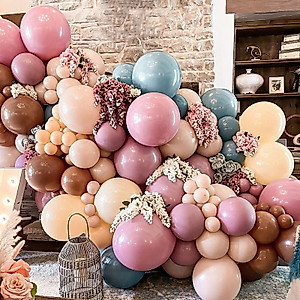 Dusty Pink Blush Balloon Garland Arch Kit,Double-Stuffed Dusty Pink Nude Coffee Blue Balloons for Birthday Bridal Baby Shower Wedding Party Decorations