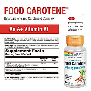 SOLARAY Food Carotene, Vitamin A 10000 IU | Healthy Skin, Eyes, Antioxidant & Immune Support (200 CT)