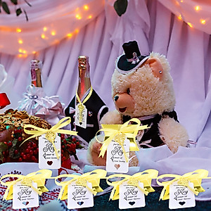 XHIPY 100 Sets Skeleton Key Bottle Opener Wedding Favors, Bridal Shower Gift for Guests with Thank You Tag Card Pillow Candy Box and Satin Ribbon (Gold)