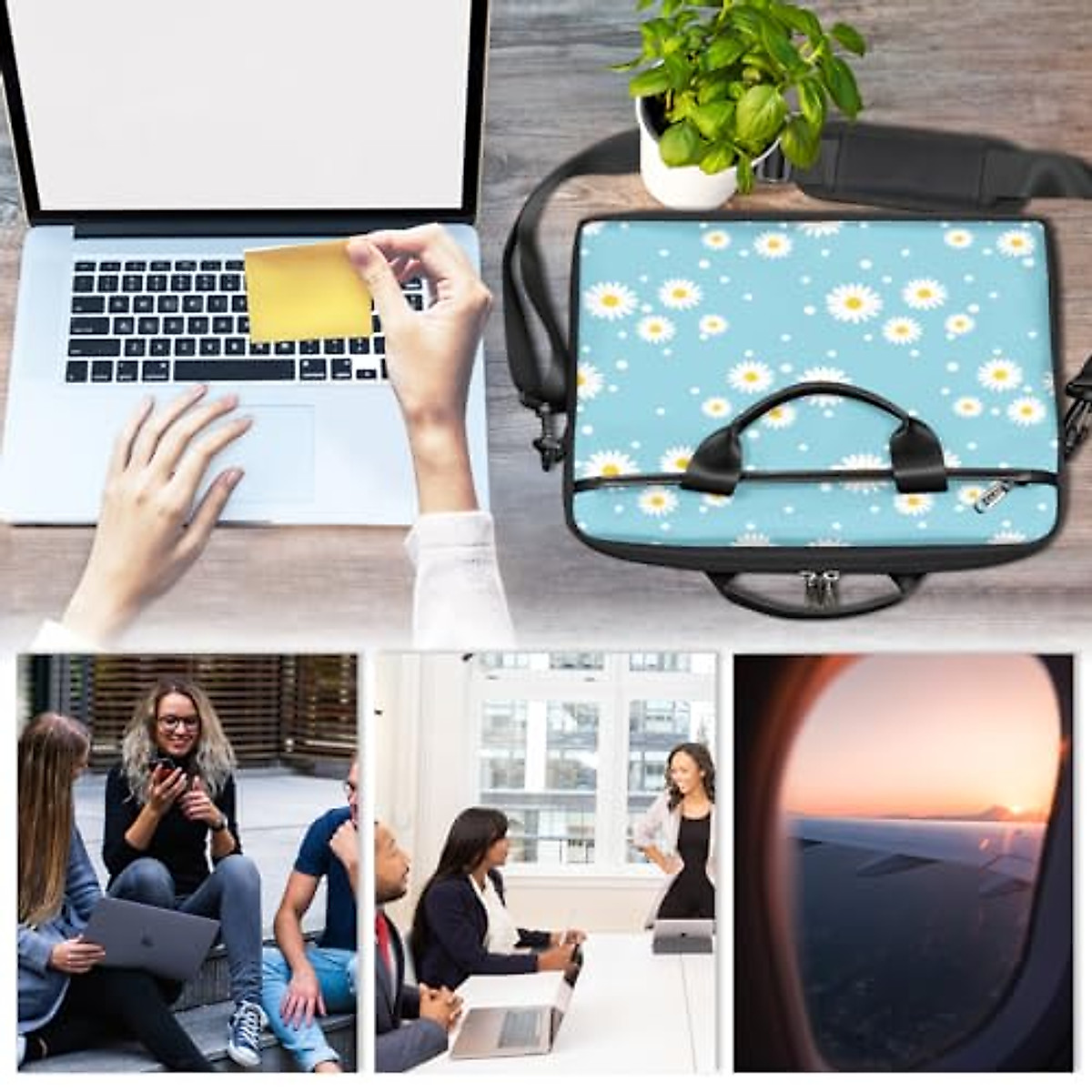 Lily Flower Dots Laptop Computer Bag Waterproof Shoulder Messenger Bag 13-15 inch Durable Laptop Tote Bag with Shoulder Strap Handle Lightweight Crossbody Briefcase