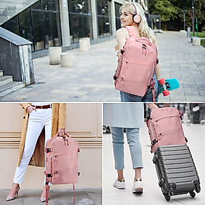 HOMIEE Travel Backpack for Women Airline Approved, 15.6 Inch Laptop Backpack Personal Item Size, Lightweight Carry On Nurse Bag, Pink