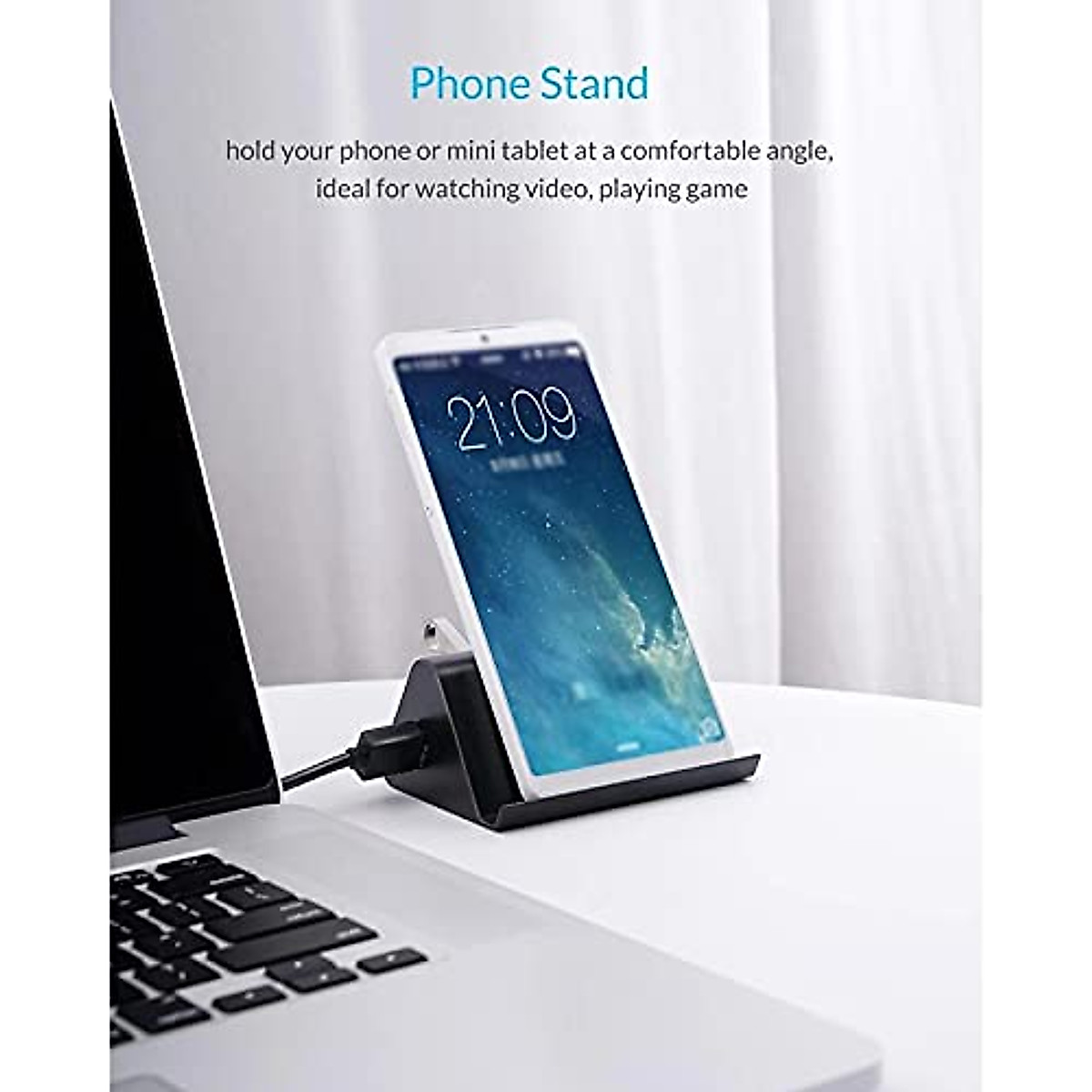 SJYDQ 5Gbps High Speed Mini 4 Port USB3.0 HUB Splitter for Desktop Laptop with Stand Holder for Phone Tablet PC