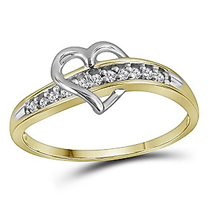 Sonia Jewels Size - 11-10k Yellow and White Two 2 Tone Gold Heart Shape Round Cut Ladies Diamond Wedding Ring Band 8mm (.05 cttw)