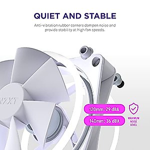 NZXT F140 RGB Duo - 140mm Dual-Sided RGB Fan – 20 Individually Addressable LEDs – Balanced Airflow and Static Pressure – Fluid Dynamic Bearing – PWM Control – Anti-Vibration Rubber Corners – White