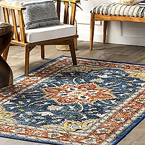 nuLOOM Zuri Bold Floral Machine Washable Area Rug, 5' x 8', Blue