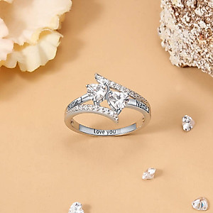 Personalized Love Heart Promise Rings for Her Couples Engagement Name Ring for Women Mothers Ring with Cubic Zirconia Simulated Birthstones (10)