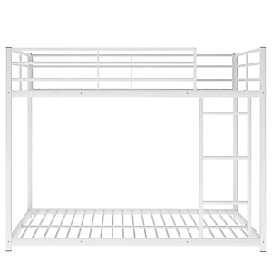 ZJIAH Metal Bunk Bed Full Over Full with Ladder, Low Bunk Bed Frame with Safety Guard Rails, Sturdy Heavy Duty Full Size Floor Bunk Beds Frames for Teens, No Box Spring Required, White