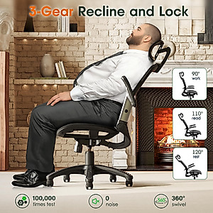 GABRYLLY Ergonomic Mesh Office Chair, High Back Desk Chair - Adjustable Headrest with Flip-Up Arms, Tilt Function, Lumbar Support and PU Wheels, Swivel Computer Task Chair