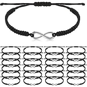 Sureio 24 Pcs Adjustable Matching Couples Bracelets Infinity Rope Bracelets Handmade Braided Friendship Bracelets (Black)