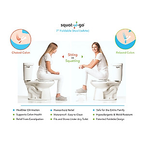 Squat N Go Folding Squatting Stool | The Only Foldable Toilet Stool | Convenient and Compact Great for Travel | Fits All Toilets, Folds for Easy Storage, Use in Any Bathroom | White Color |