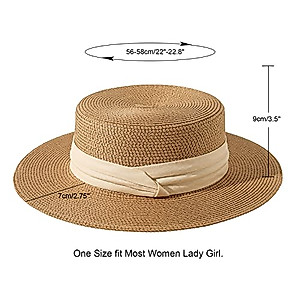 Lanzom Sun Hats for Women Wide Brim Straw Boater Hat Foldable Packable Beach Hat for Summer (Z-Khaki, Medium)