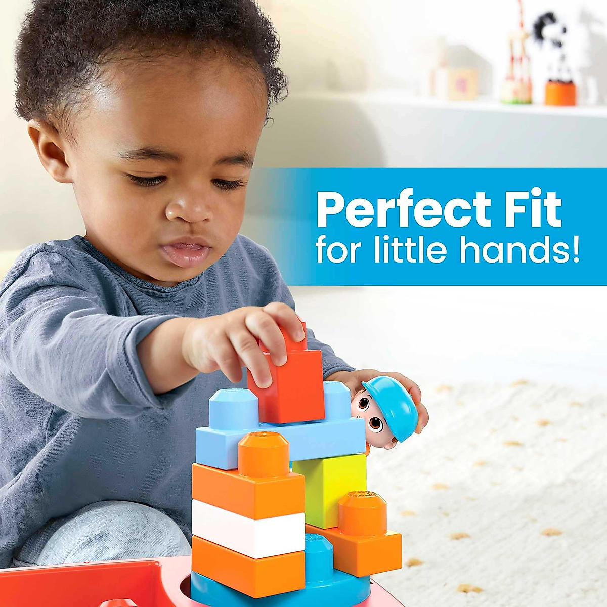 Mega BLOKS First Builders Toddler Building Toy Set, Block Spinning Wagon with 20 Pieces and Storage, 1 Figure, Ages 1+ Years