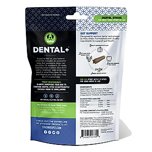 Stashios Dental+ Sticks for Dogs Under 35 lbs- Gut Support, with Beef Bone Broth, All Natural, EpiCor postbiotic, Made in The USA, Dental+ Bag, S/M - 7 oz.