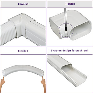 Mxclimate 4" 17Ft PVC Line Set Cover Kit for Mini Split and Central Air Conditioners,AC Heat Pump Systems,Decorative Tubing Pipe Covers,Brown