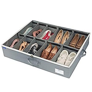 Surblue Shoe Storage Organizer Under Bed Adjustable Dividers Oxford Container Closet Storage Solution with Clear Cover and Handle for Clothing Boots Blankets Sweaters Toys,10 Pairs