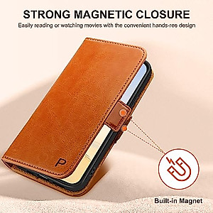 Bizzib for iPhone 13 Case Leather Wallet with Card Holder[ RFID Blocking] 360 Full Shockproof Protection Magnetic Closure Phone Cover with Card Slots and Wrist Strap for Apple iPhone 13 6.1in-Brown