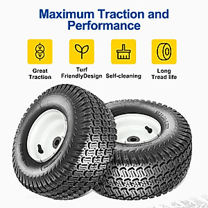 15x6.00-6 Lawn Mower Tires, Riding Lawn Mower Tires 15x6.00-6, 4 Ply Tubeless Lawn Tractor Tires, 3" Offset Hub Long with 3/4" Bushings, Pack of 2