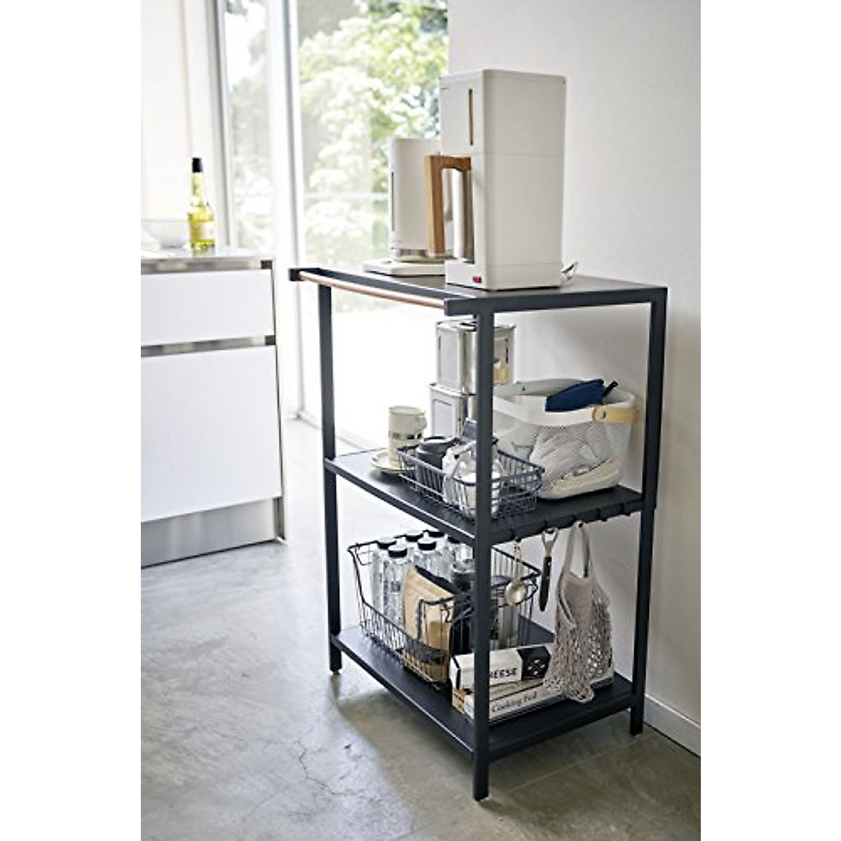 YAMAZAKI Home 3-Tiered Storage Rack-Kitchen Shelf Organizer | Steel | Short | Shelving, Black
