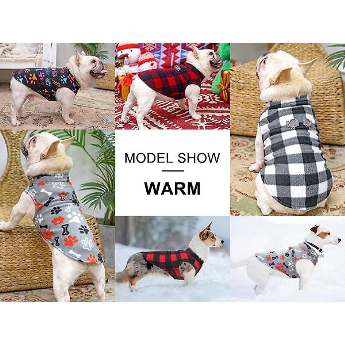 BEAUTYZOO Small Dog Sweater Fleece Vest Winter Jacket, D-Ring Leash Attachment for XS S Puppy Medium Sized Breeds Dogs, Cold Weather Dog Clothes Windproof Keep Warm, Grey Bones Paw XS