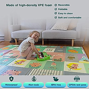 SUVELB Foldable Baby Play Mat - Reversible, Extra Large, Thick Foam Crawling Playmats for Infants, Toddlers, Kids - Waterproof Indoor Outdoor Tummy Time Floor Activity Mat (79 x 71 x 0.6 inches)
