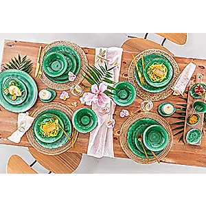 Sänger | Pasta plate Palm Beach 4 pieces, spaghetti plate for 4 people, stoneware crockery set for pasta, handmade pasta plate dishwasher safe, stoneware plate for pasta dishes, pasta bowl | 1,2L