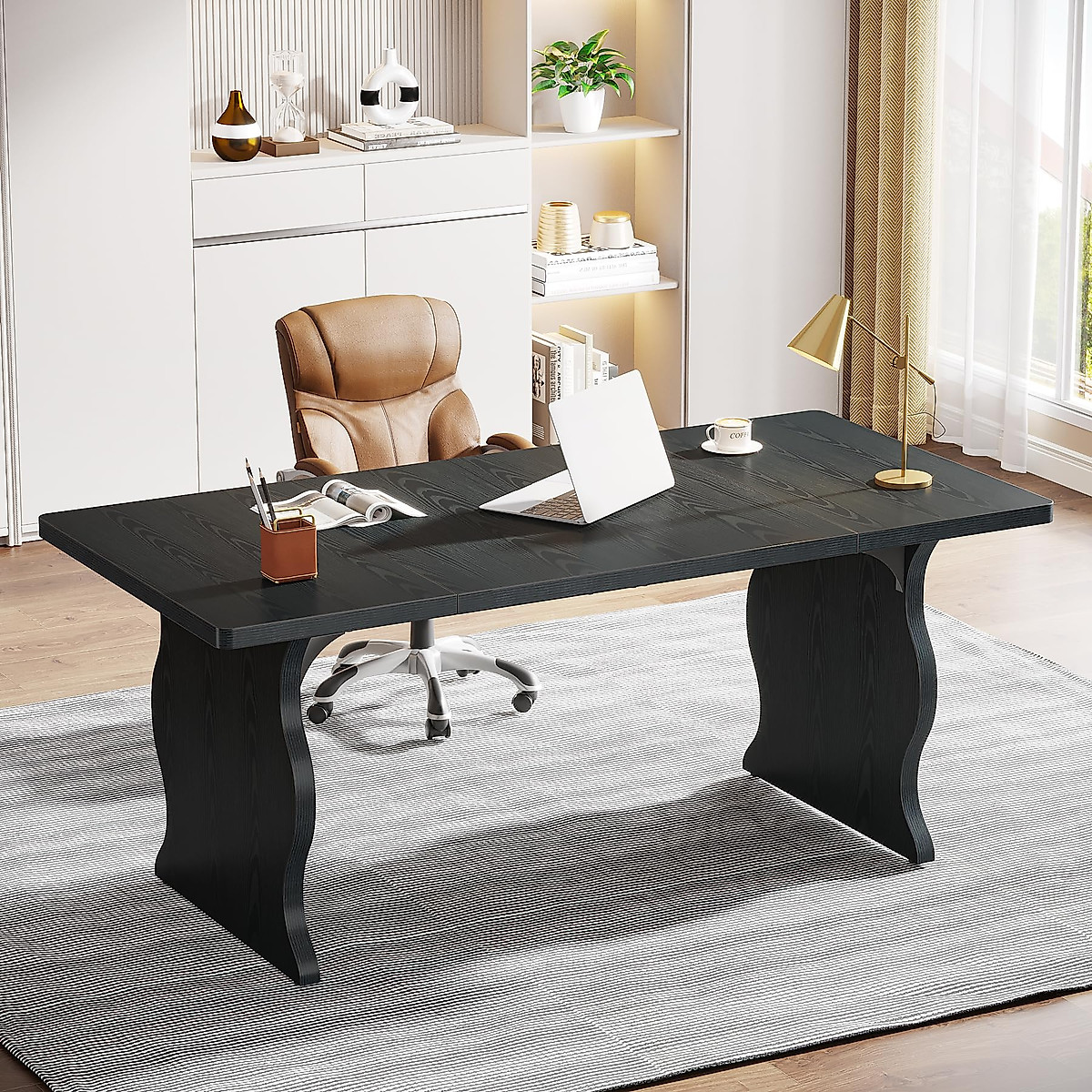 Tribesigns 63-Inch Large Executive Desk, Modern Computer Office Desk Workstation, Double PC Gaming Writing Table Home Office Desk with Sturdy Legs,Black