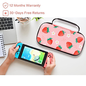 Lokigo Carrying Case for Nintendo Switch/Switch OLED, Pink Nintendo Switch Case for Girls Boys, Portable Shockproof Switch Bag w/20 Game Card Slots for Switch Console Joy-Con & Accessories, Pink