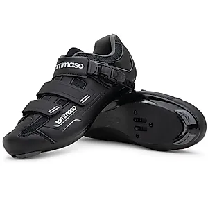 Tommaso Strada 200 Men’s Road Bike Shoes - Indoor & Outdoor Cycling Shoes for All Cleat Types - Look Delta, SPD, SPD-SL Compatible - Peloton Shoes Mens- Road Bike Shoes for Men Spin No Cleat Black 45