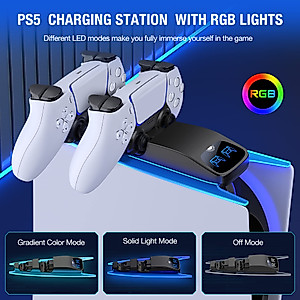 EXTREMECOOL PS5 Controller Charging Station for Dualsense, Dual PS5 Charging Station with RGB Light and Upgraded Touch Switch, PS5 Controller Accessories PS5 Controller Charger Dock on Top of Console
