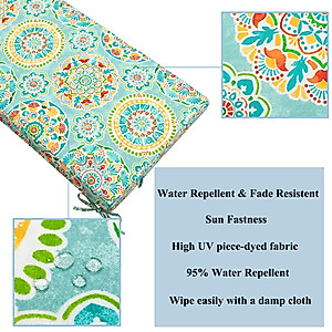 FUNHOME Outdoor Cushion Covers,45" x 18" x 3", No Insert! Patio Cushion Covers Replacement for Outdoor Furniture,Water Resistant Patio Bench Loveseat Covers 1 Pack, Cyan Circle (Covers ONLY)