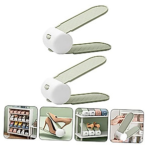 Levemolo 2pcs Shoes Double Bedroom Sandals White Racks Practical Stackable Home for Adjustable Shelf Space High Stacker Organizer Non-Skid Storage Green Slots Clo Low Stands Layer Sneakers