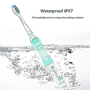 SEAGO Kids Electric Toothbrushes, Battery Powered Children Toothbrush with 2 Mins Timer and LED Light, Soft Kids Tooth Brush Sonic Toothbrush for Boys Girls Ages 4+ (Green)