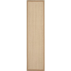 SAFAVIEH Natural Fiber Collection 2' x 6' Tan / Tan NF442D Border Stripe Sisal Runner Rug