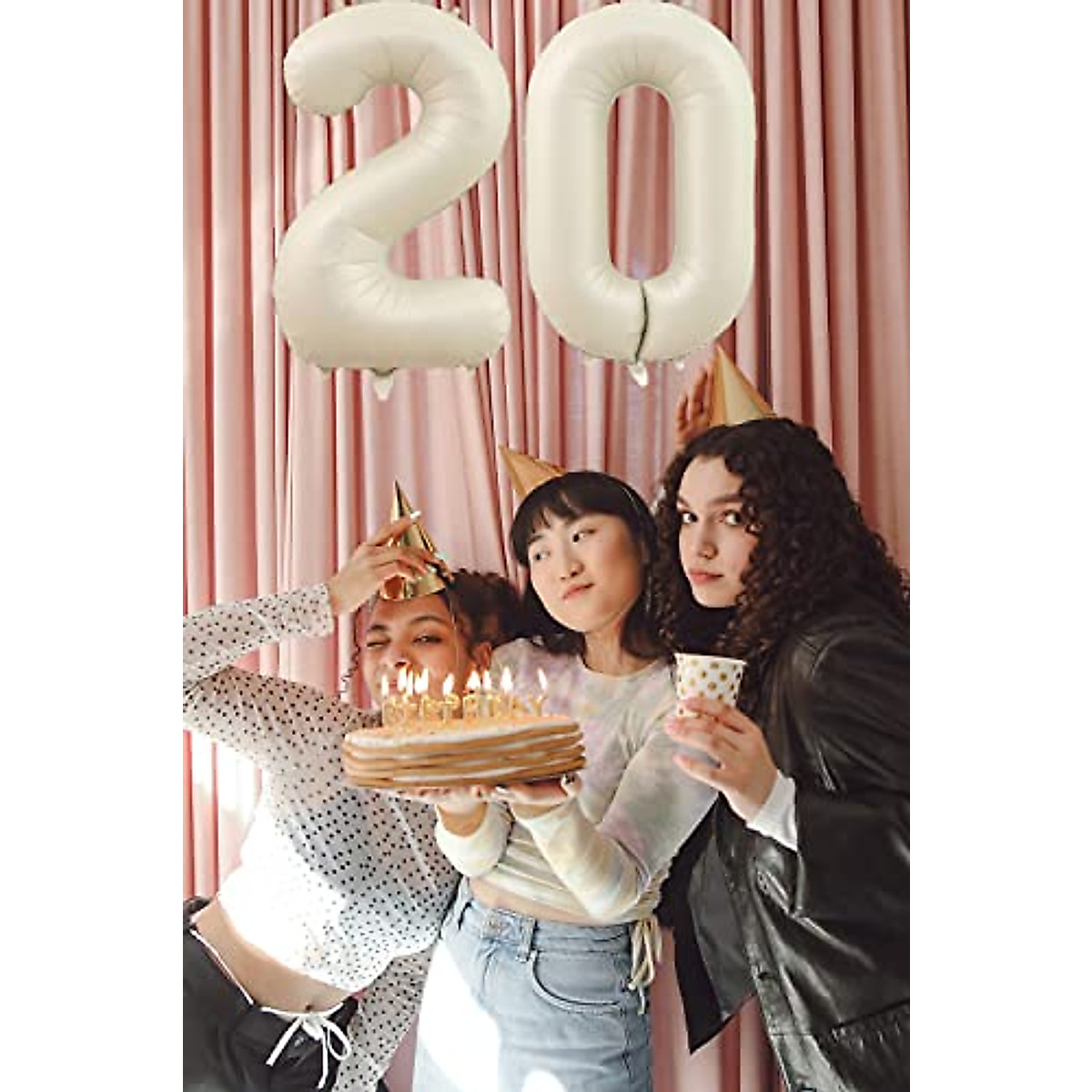 40 Inch Cream White Number 2 Balloons,Large Foil Helium Mylar Birthday Party Balloon 0-9 Matte Nude White Number (2) for Baby Shower Wedding Decorations