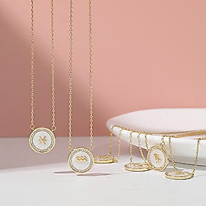 Gold Zodiac Sign Pendant Necklace, 14K Gold Plated Faux Fritillaria Cubic Zirconia 12 Constellation Necklace Jewelry Birthday Gifts for Women, (Taurus Apr 20-May 20)