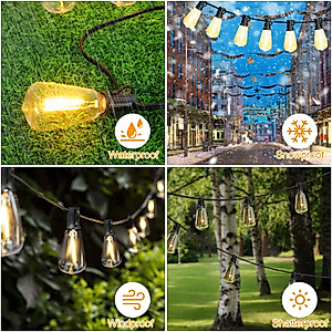 Outdoor String Lights 80ft ST38 Outdoor Lights with Waterproof Shatterproof 42 LED Bulbs(2 Spare)Connectable Patio Lights for Indoor Outdoor Courtyard Cafe Porch Party Led Outdoor String Lights