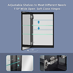 VESLINY LED Medicine Cabinet 20 * 30 inch Surface Mount 3 Color Adjustable Black Waterproof Aluminium Bathroom Lighted Medicine Cabinet Anti-Fog Medicine Cabinet Mirror with Lights