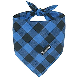 Adjustable Plaid Dog Bandanas,1PC Soft Washable Cotton Triangle Bib Kerchief Scarfs for Small Medium Large Dogs and Cats (Blue, Large)
