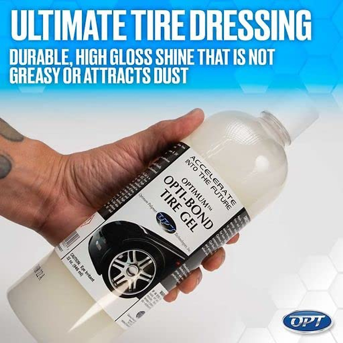 Optimum Opti-Bond Tire Gel – 32 oz., Long Lasting Tire Dressing; Water Based Tire Gel Spray; Vinyl, Plastic, Tire and Trim Dressing; Great for Tire Shine, Vinyl Trim Care, and Dashboard Protection