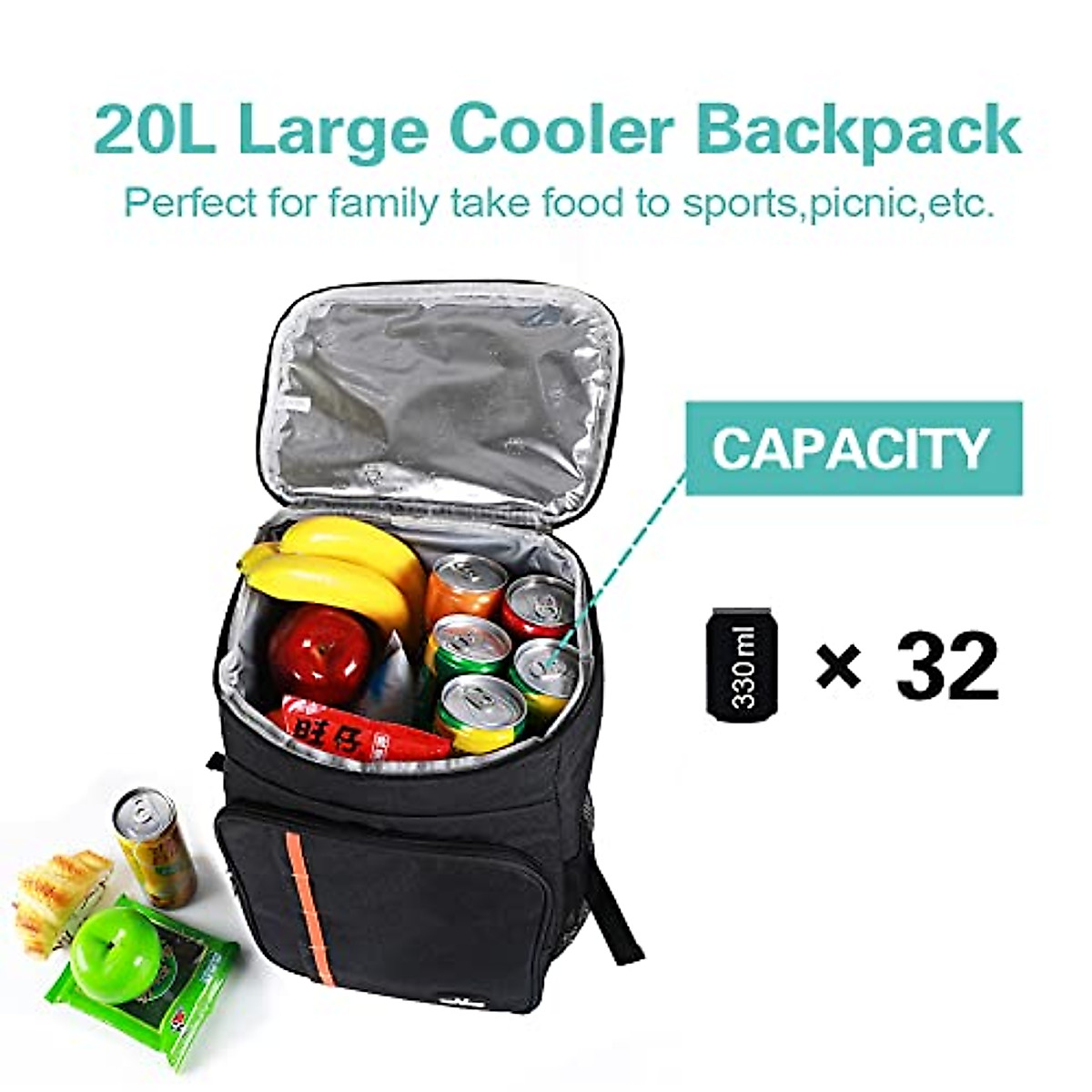 Cooler Backpack 20L Insulated Backpack Coolers Lightweight Leak-Proof (black)