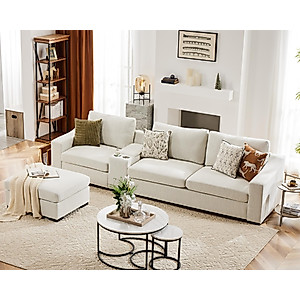 ABCASA Ottoman Module for Modular Sectional Sofa Couch, Large Square Footrest,Ivory