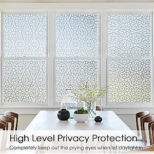 Coavas Window Privacy Film Static Cling, Non-Adhesive Removable Privacy Window Film, Frosted Glass UV Blocking Window Tint for Home, Office, Bathroom (White Lace 23.6 x 78.7 in)