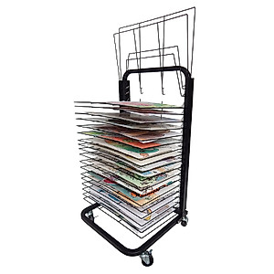 JIAHESHYP Mobile Metal Art Drying Rack with Wire Shelves, Artwork Storage Display Rack Printing Drying Shelf Power Coated with Wheels for Classrooms, Art Studios, Black (Size : 20 Shelves)