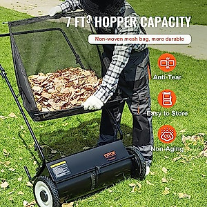 VEVOR Push Lawn Sweeper, 26 Inch Leaf & Grass Collector, Strong Rubber Wheels & Heavy Duty Thickened Steel Durable to Use with Large Capacity 7 ft³ Mesh Collection Bag, 4 Spinning Brushes