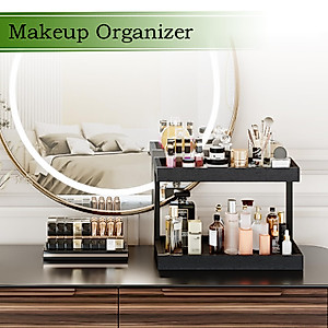 MARTY 2 Tier Spice Rack Organizer for Countertop, 15.8''L Coffee Station/Bathroom Organizer Countertop, Counter Shelf Desktop Storage Organizer for Kitchen, Bedroom, Office (Black)